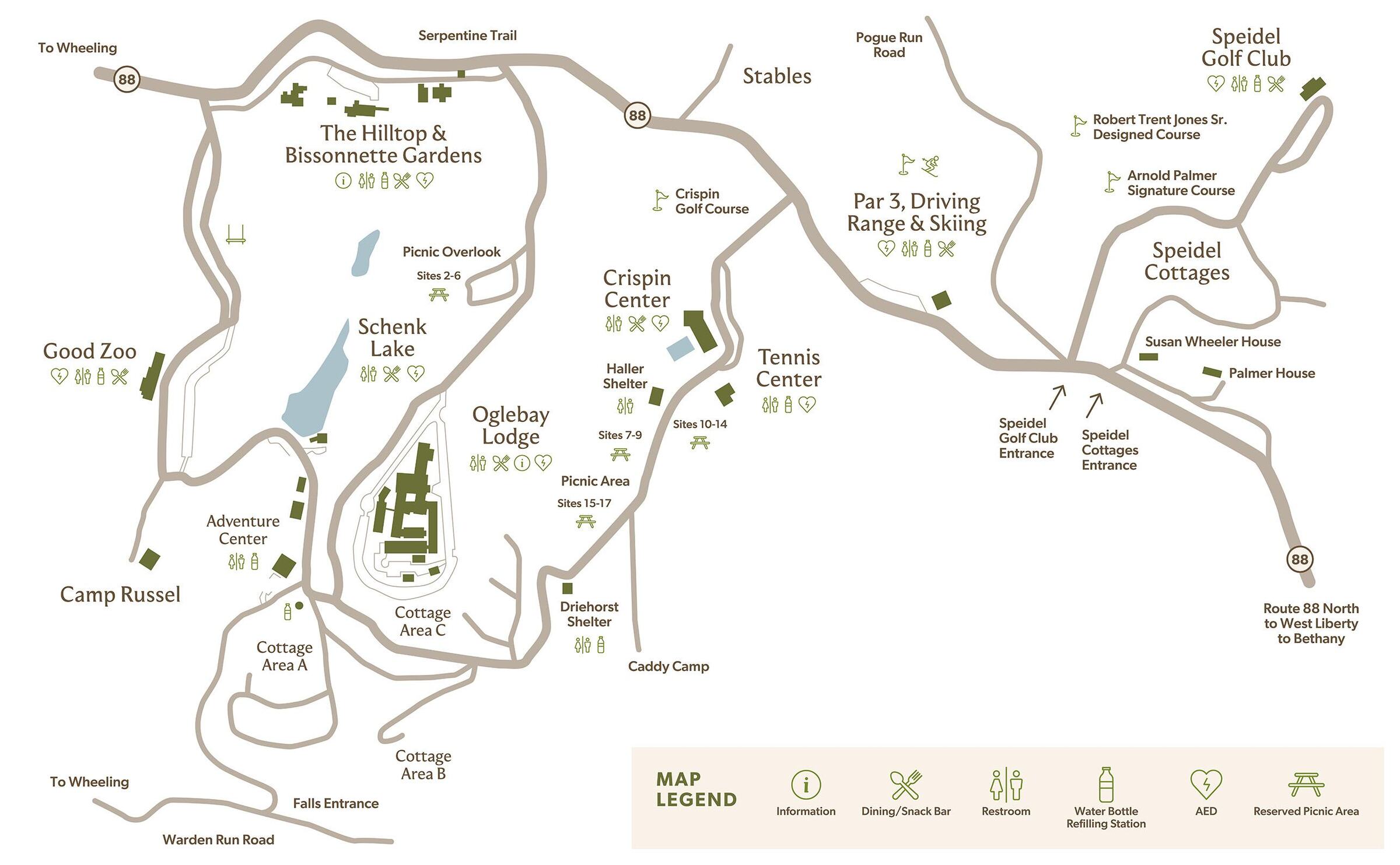 Maps of Oglebay Park Resort - Wheeling, WV Tourist Destinations
